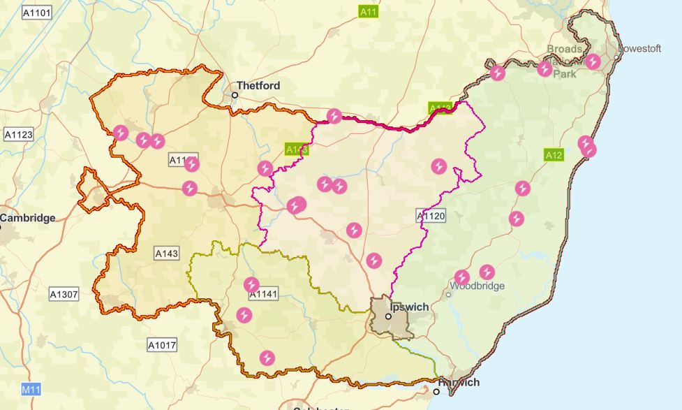 Map of Plug in Suffolk chargepoints - Suffolk County Council